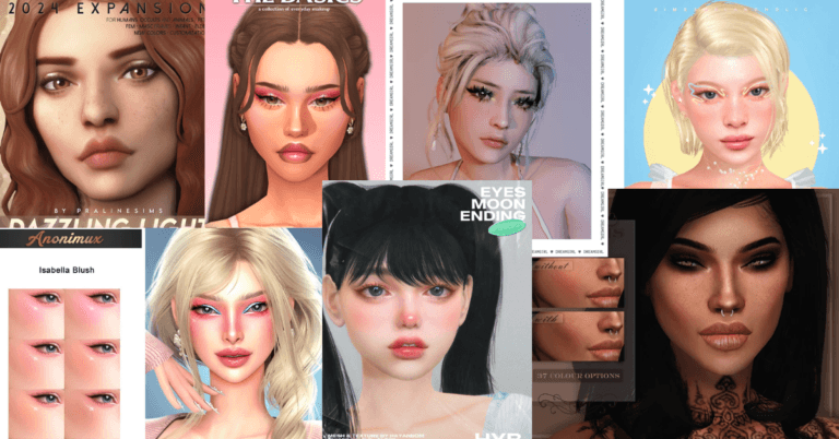 Stunning Makeup CC Packs for Sims 4 - Eyes, Nose, Lips, and Full Face Kits